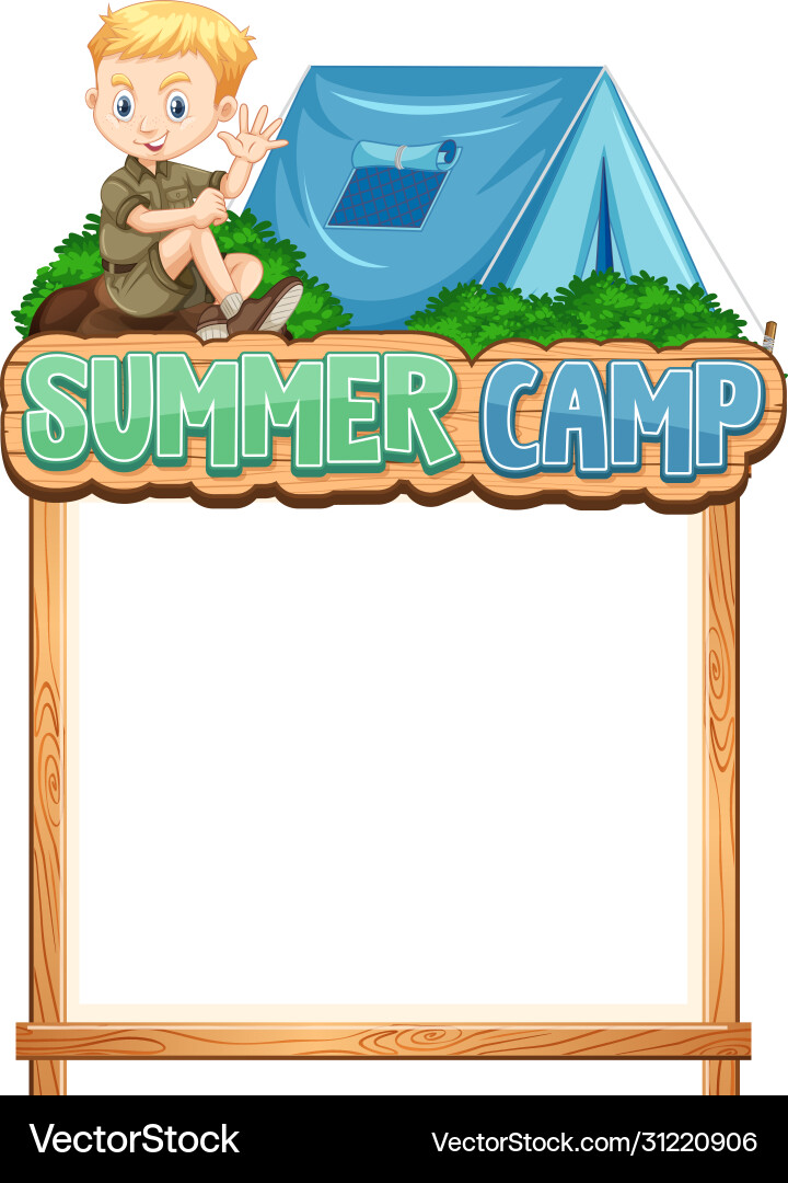 Border template design with boy at summer camp Vector Image