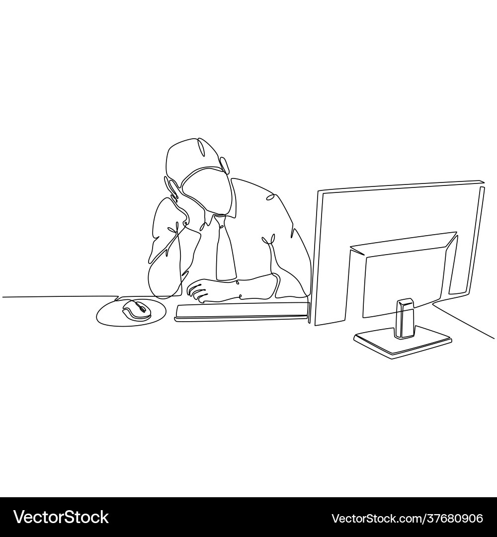 Continuous line drawing tired businessmen Vector Image