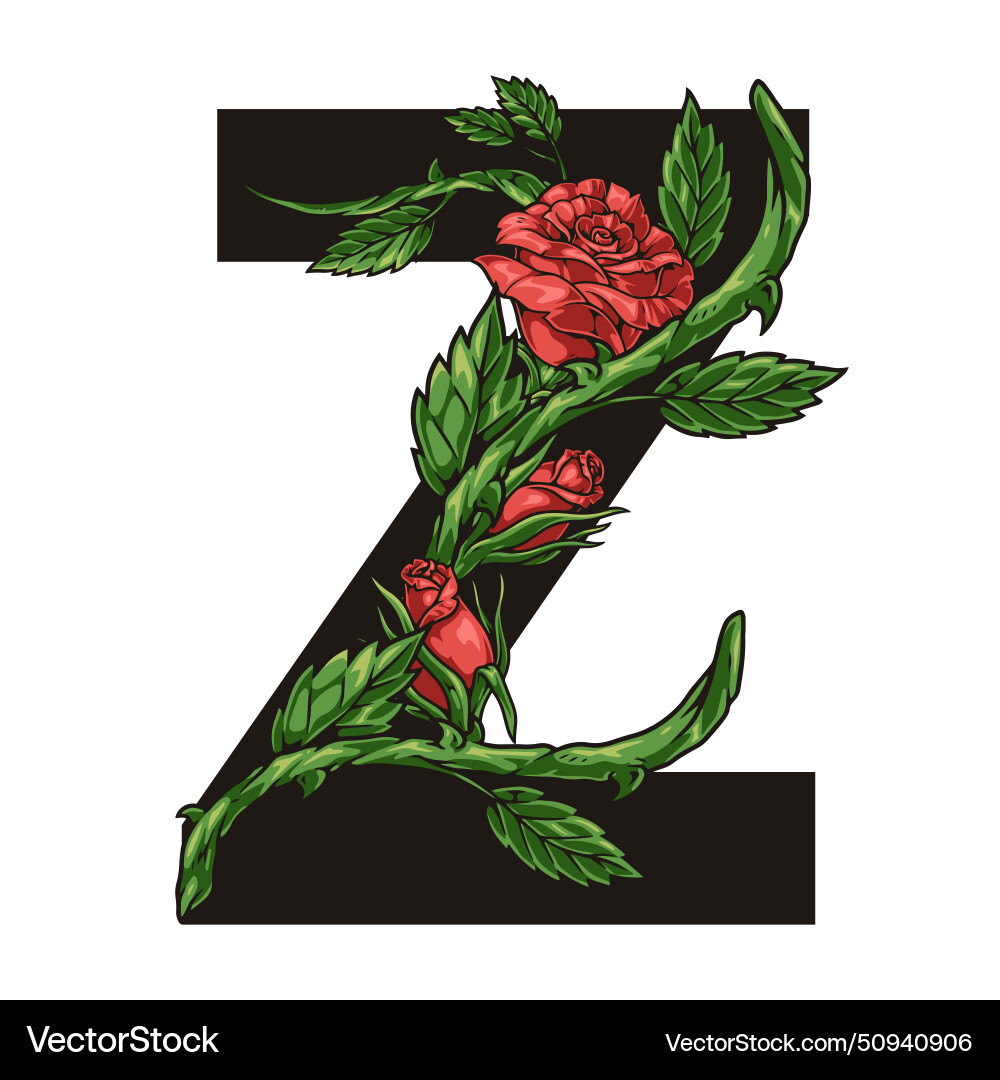 Flower letter z colorful sticker Royalty Free Vector Image