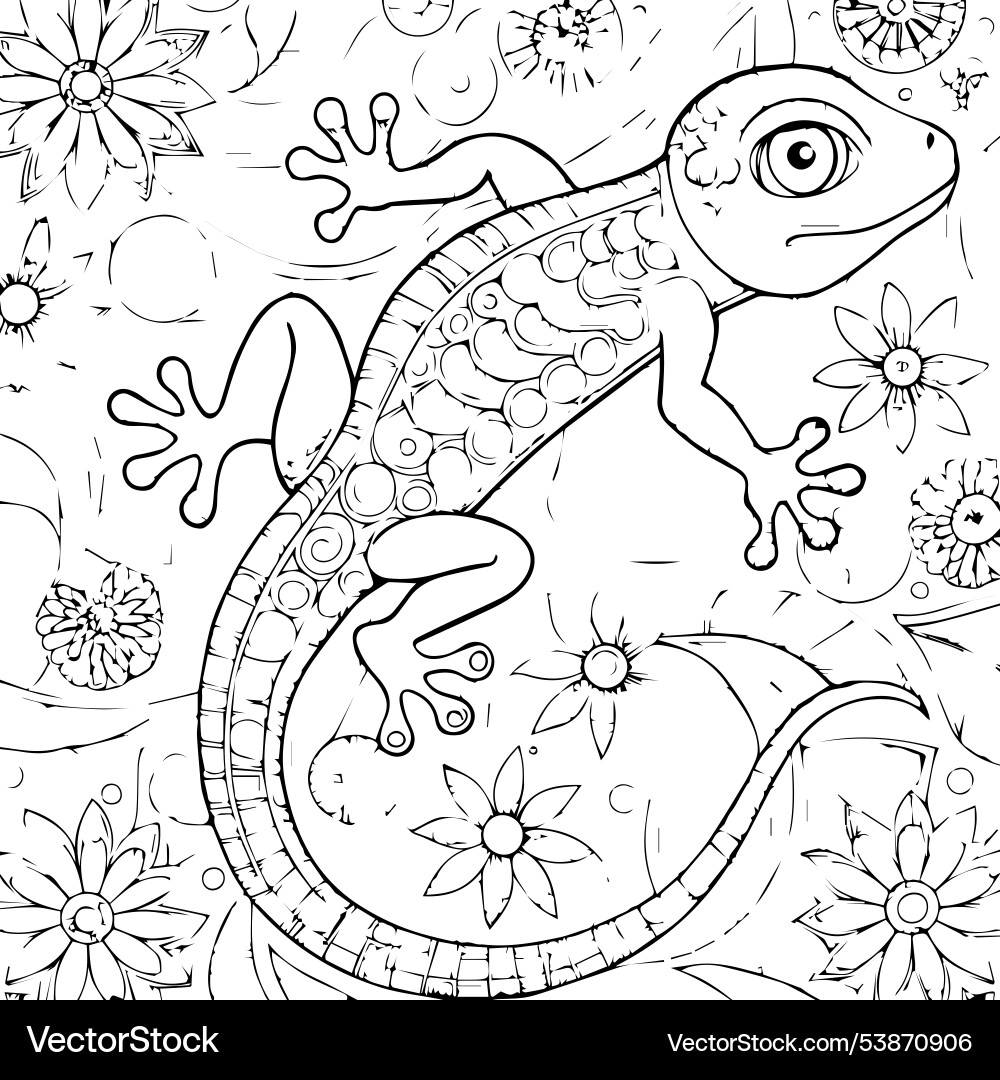 Gecko animal coloring page for kids Royalty Free Vector