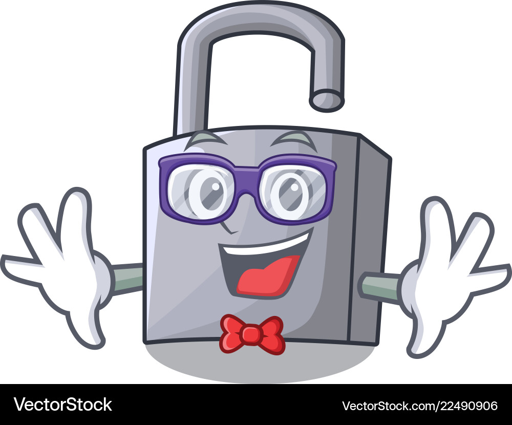 Geek cartoon unlocked padlock on the table Vector Image