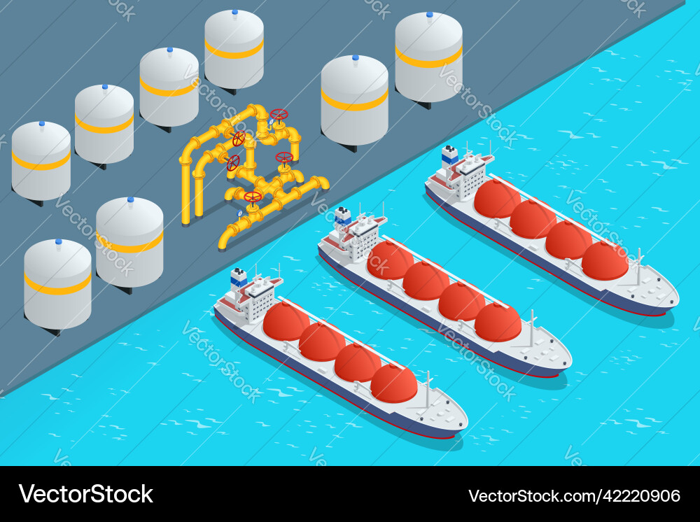 Isometric tanker loading liquefied natural gas Vector Image