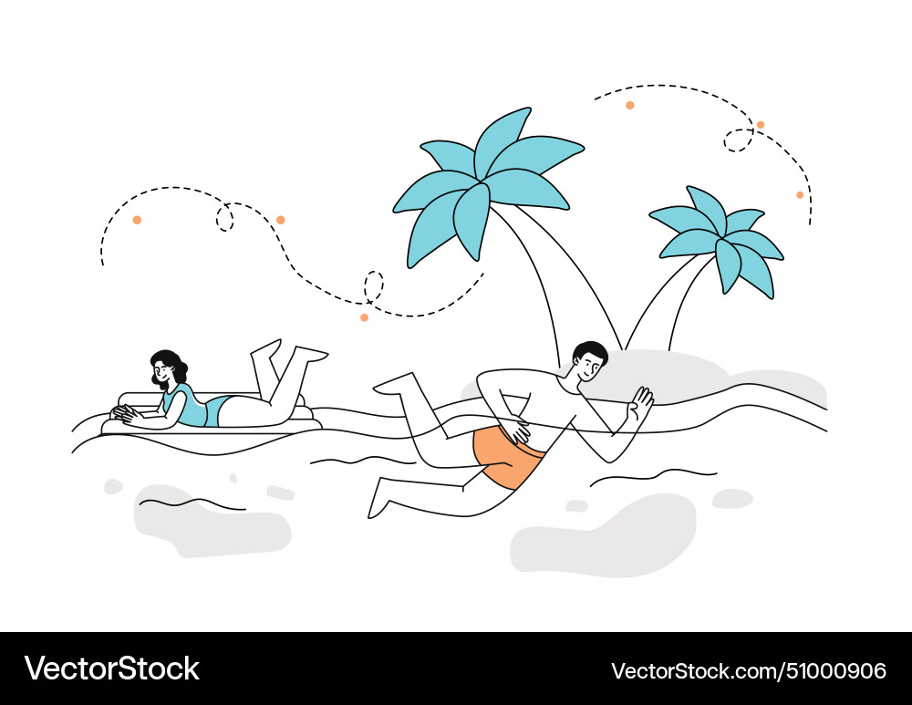 People swim in sea linear Royalty Free Vector Image