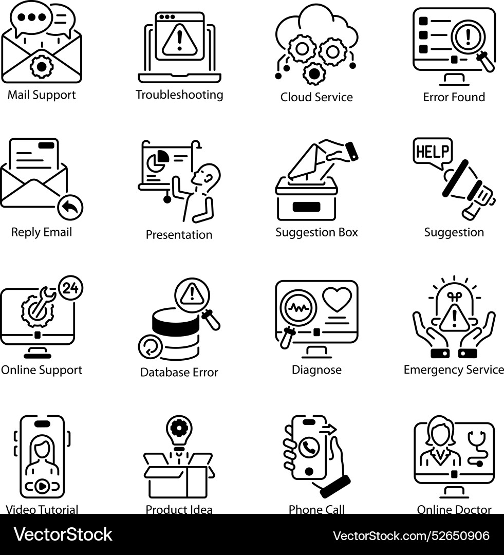 Service and support line icons Royalty Free Vector Image