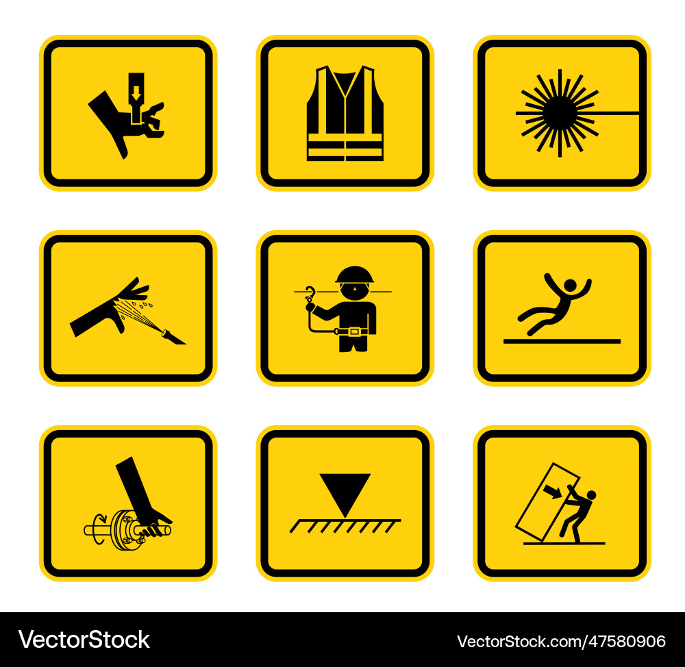 Warning hazard symbols labels sign isolated Vector Image