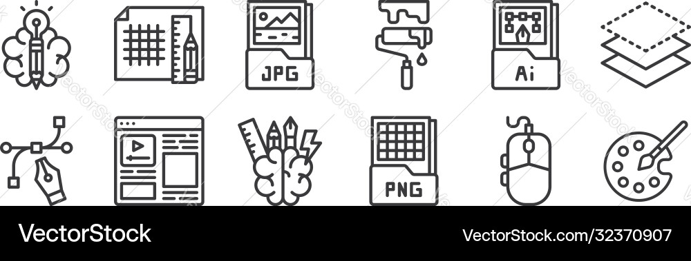 12 set linear graphic design icons thin Royalty Free Vector