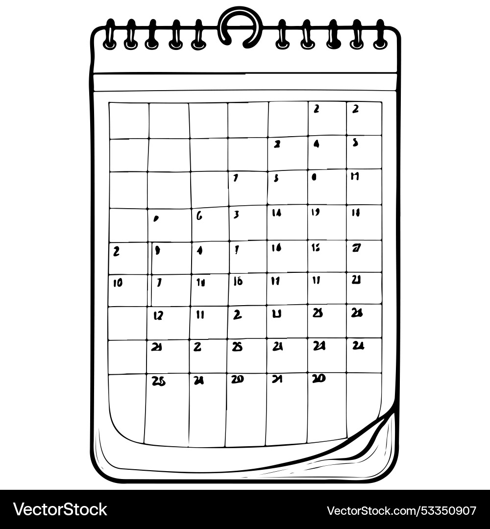 Calendar drawing line head art black Royalty Free Vector