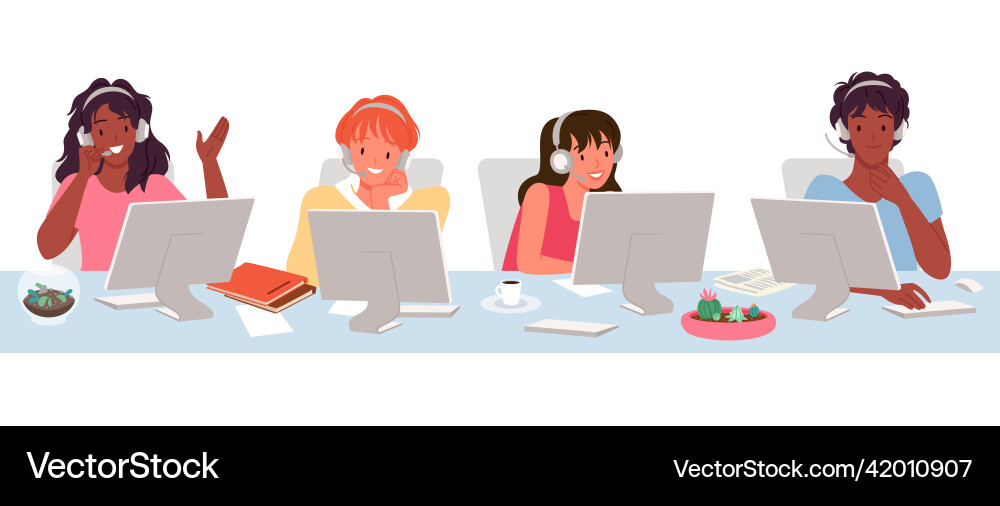 Call Center Support Team Royalty Free Vector Image