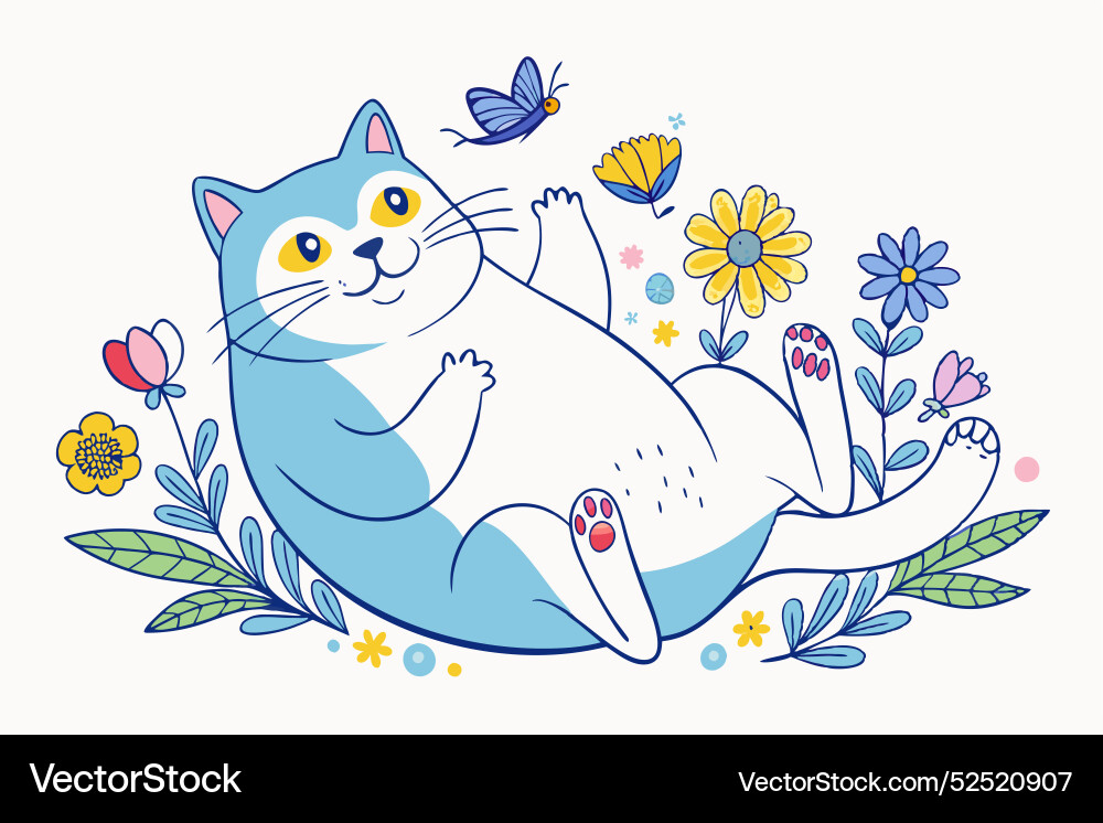 Fat cat lies on its back t Royalty Free Vector Image