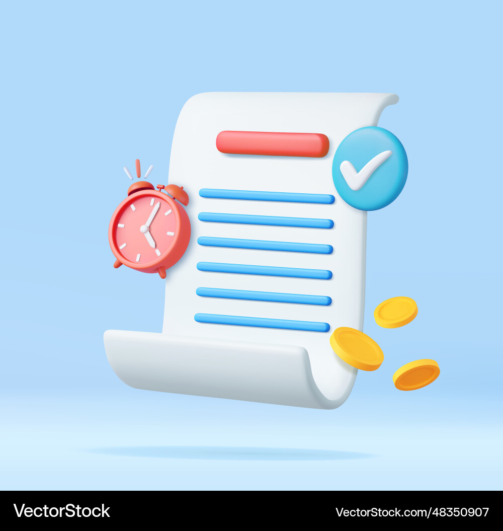 Financial Bill with Clock & Coins Royalty Free Vector