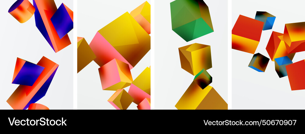 Flying 3d shapes cubes and other geometric Vector Image