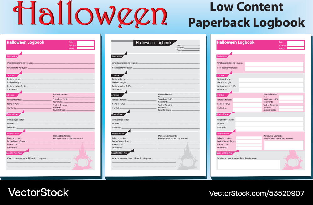 Halloween planner low content paperback logbook Vector Image