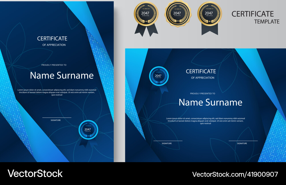 Minimalism geometric blue certificate design Vector Image