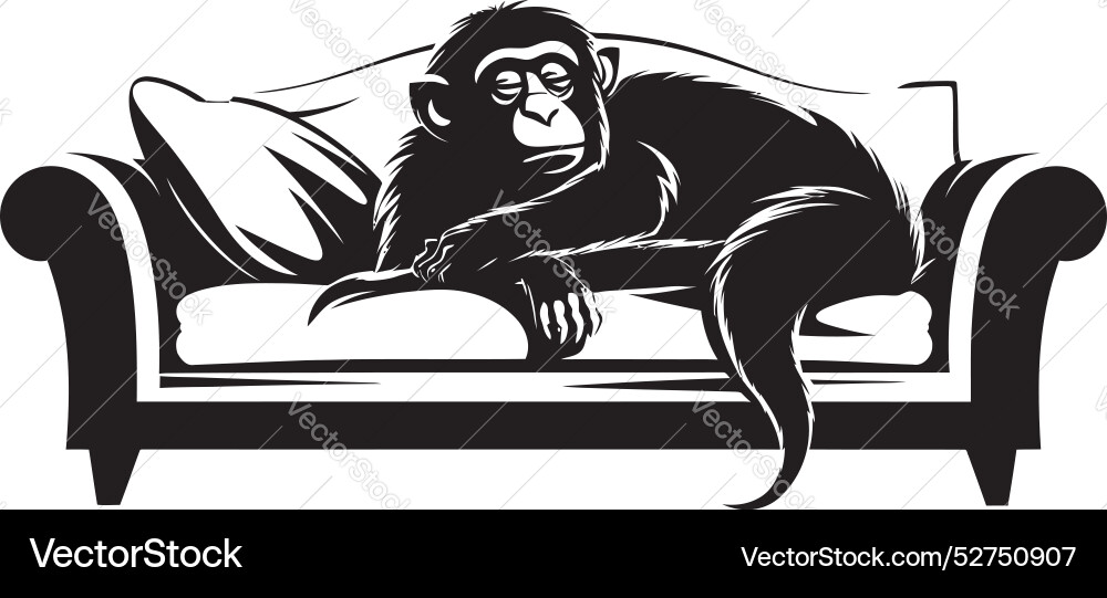 Restful refuge monkey resting on couch logo Vector Image