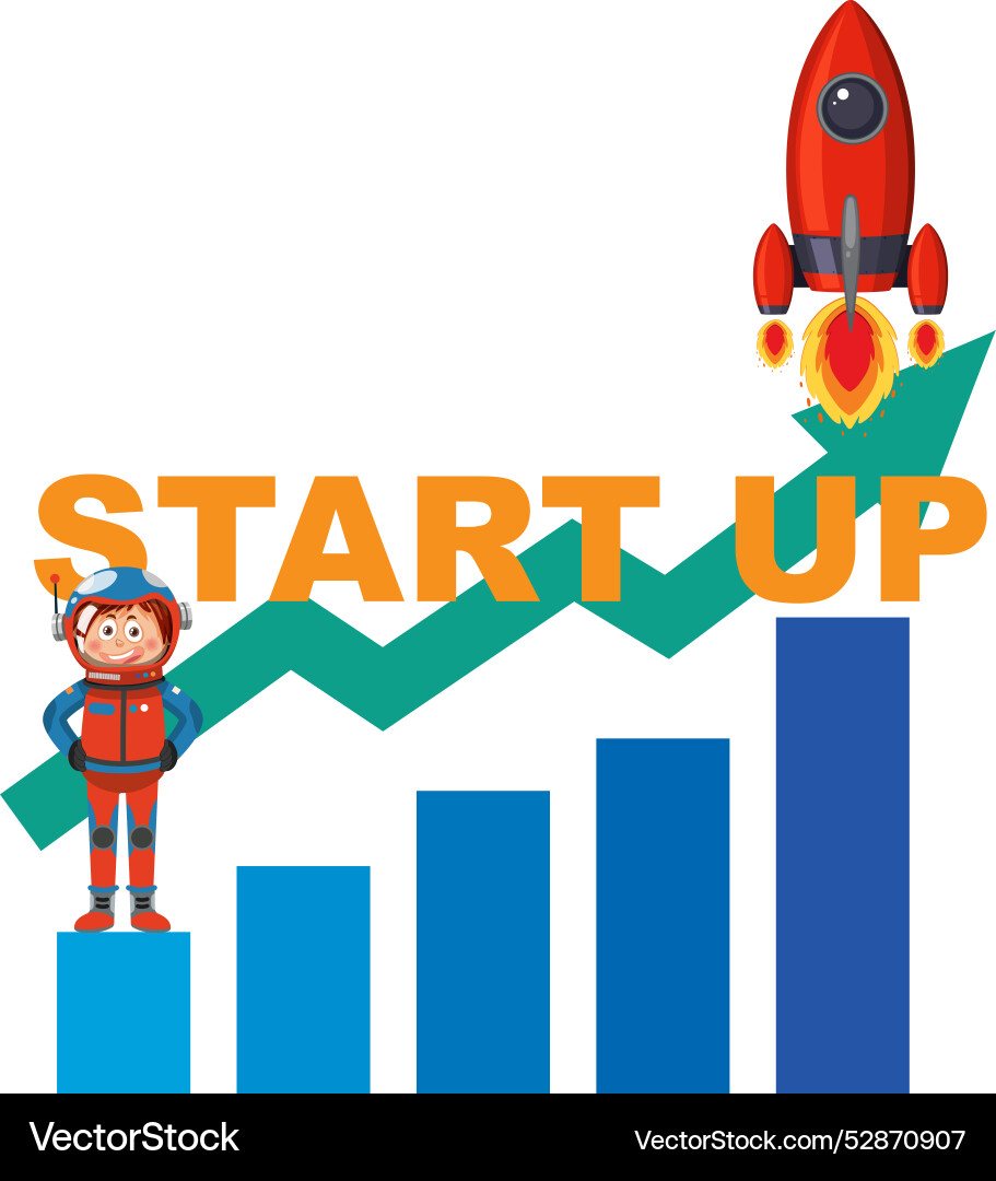 Rocket and astronaut symbolizing startup growth Vector Image