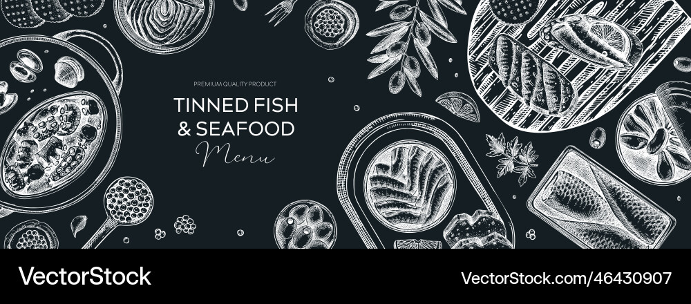 Tinned fish board design hand drawn seafood Vector Image