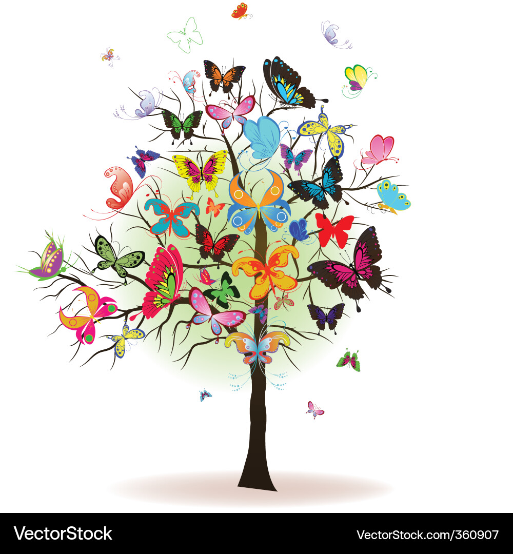 Tree with butterfly Royalty Free Vector Image - VectorStock