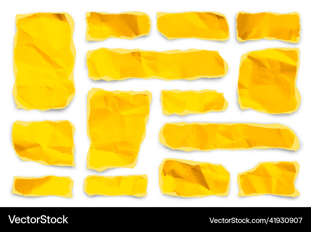 Yellow ripped paper strips on white background Vector Image