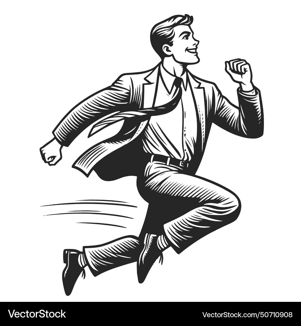 Excited businessman running forward sketch Vector Image