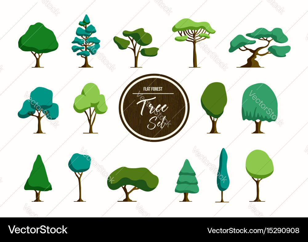 Hand Drawn Green Tree Collection Royalty Free Vector Image