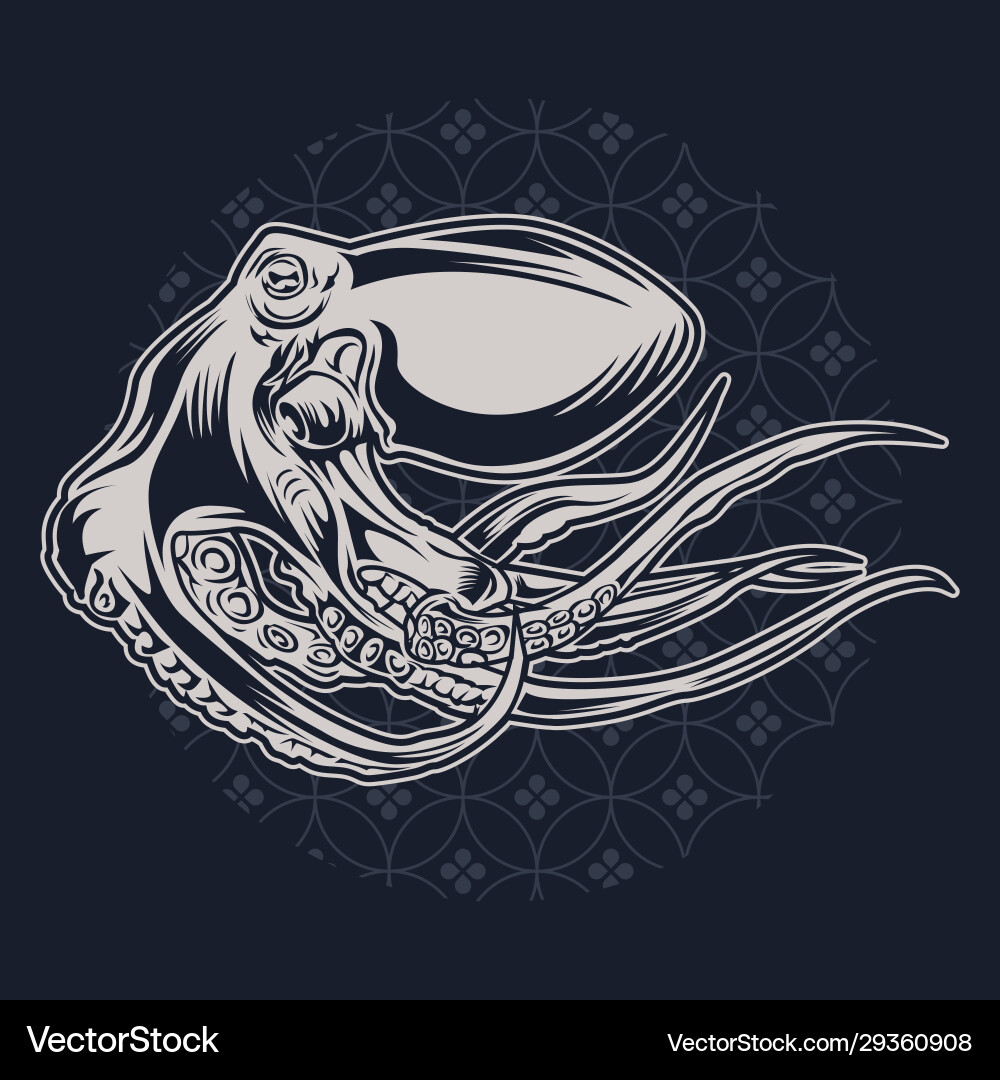Octopus vintage on blue pattern background Vector Image