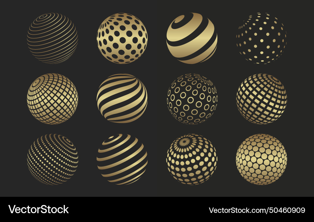 Golden balls with geometric pattern simple flat Vector Image