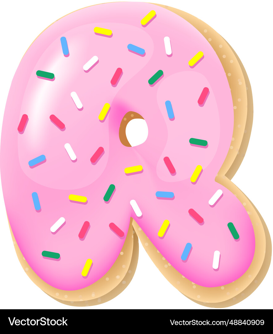 Pink letter r from donut alphabet Royalty Free Vector Image