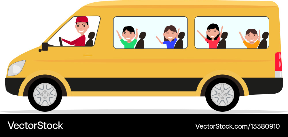 Cartoon minivan driver children passengers Vector Image