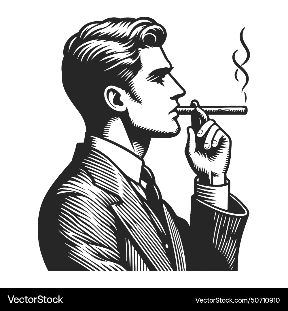 Elegant man smoking cigar retro Royalty Free Vector Image