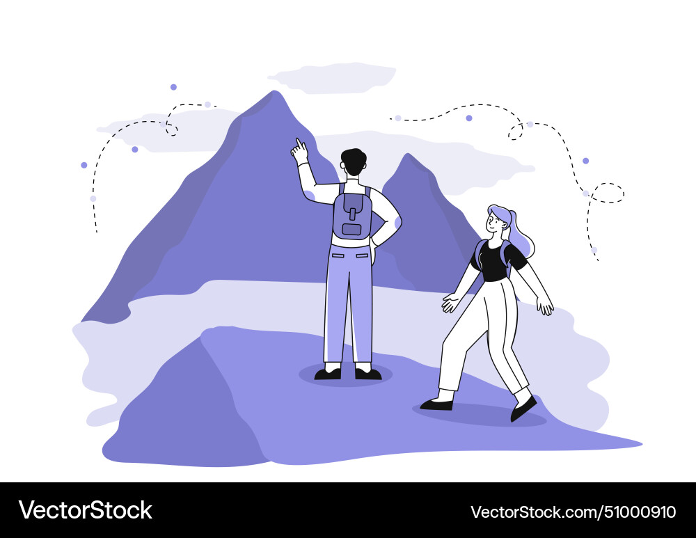 People hiking mountains simple Royalty Free Vector Image
