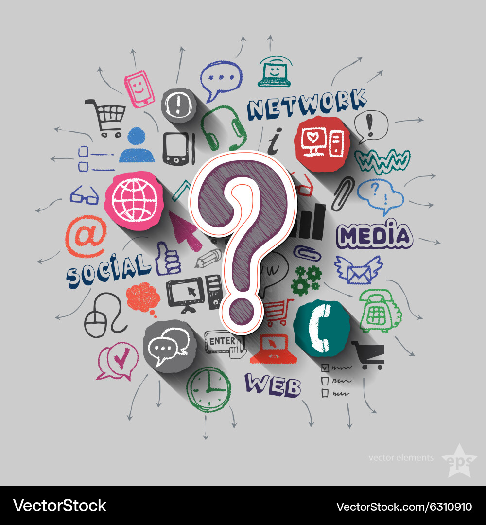 Question mark and collage with web icons Vector Image