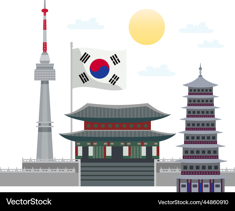 South korean buildings composition Royalty Free Vector Image