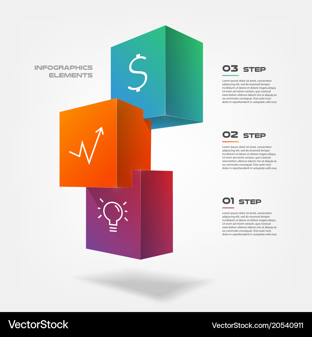 3d blocks infographics step by element Royalty Free Vector