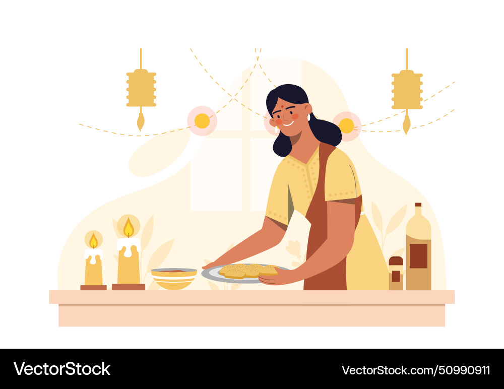 An indian woman cooking Royalty Free Vector Image
