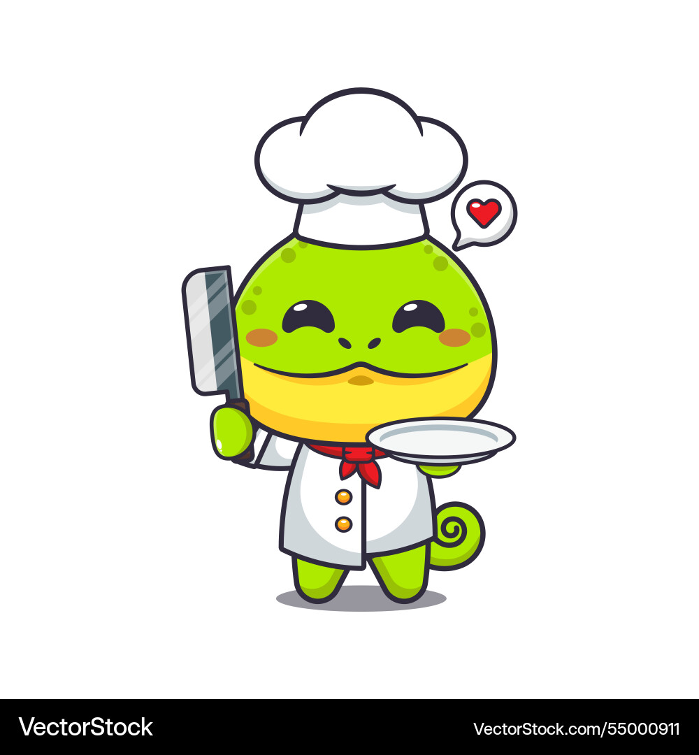 Chef chameleon mascot cartoon character Royalty Free Vector
