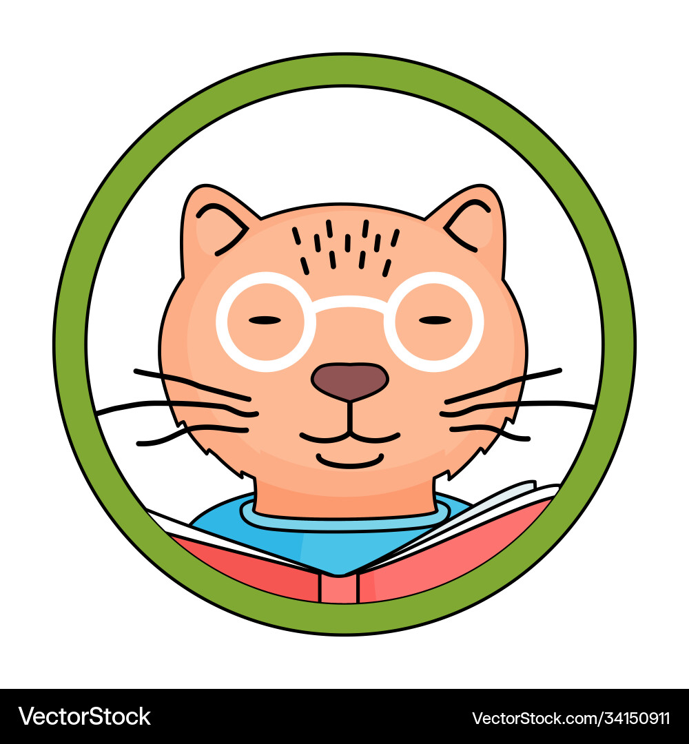Cute cat reading a book cartoon Royalty Free Vector Image
