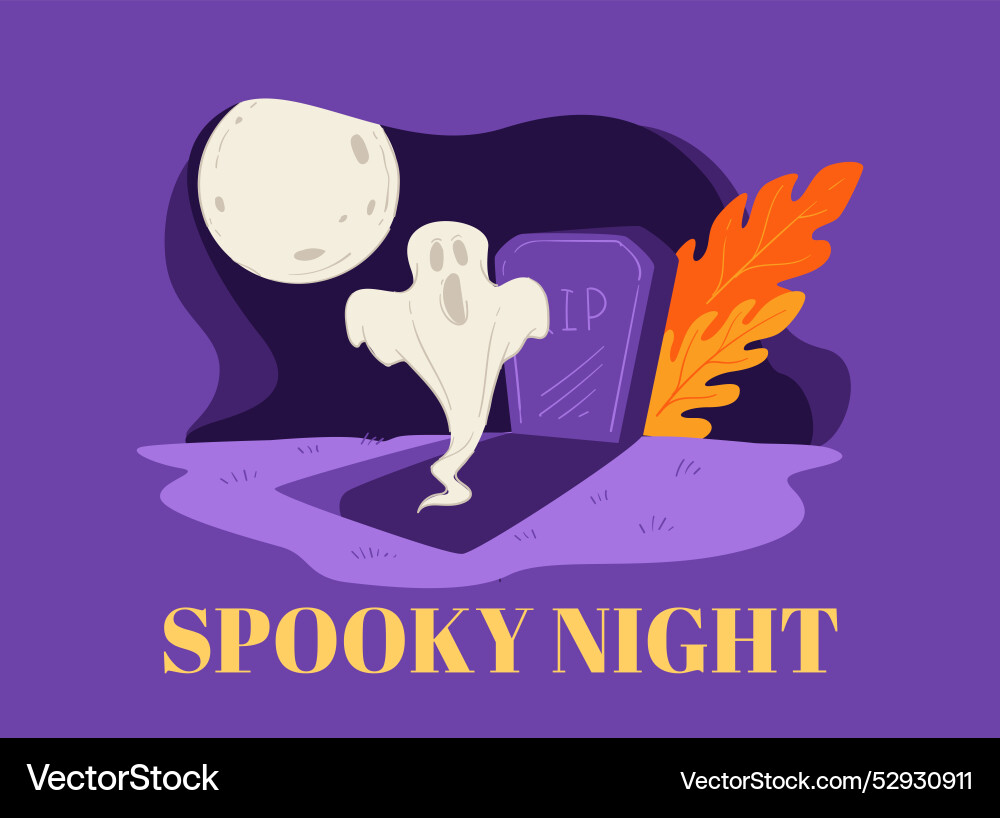Ghost at night with full moon Royalty Free Vector Image