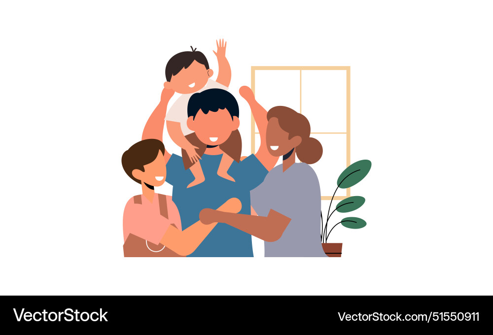 Happy big families hug Royalty Free Vector Image