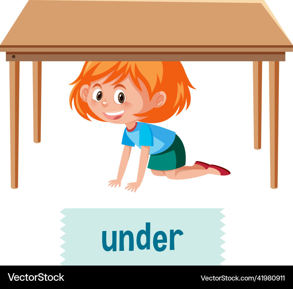 Präposition von Platz mit Cartoon Mädchen und einem Tisch