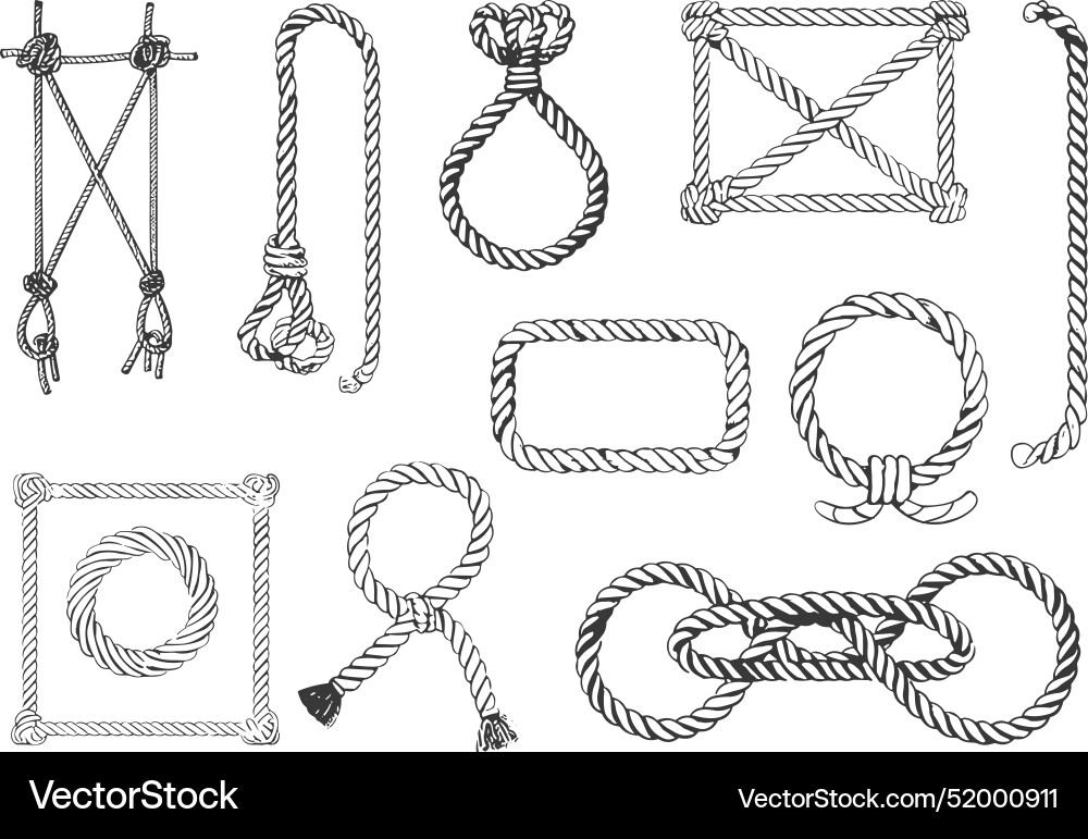 Rope frame border set oval rectangle square Vector Image