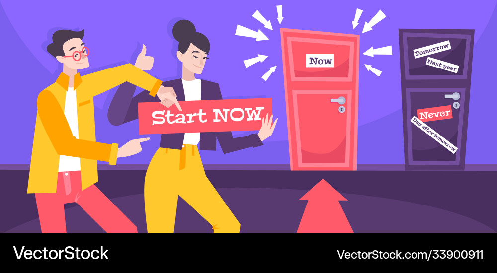 Start now flat poster Royalty Free Vector Image