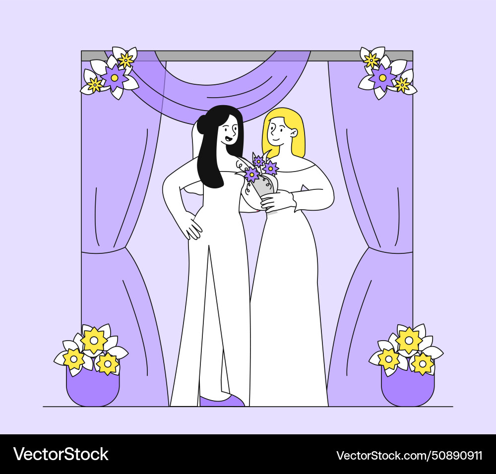 Woman at wedding ceremony linear Royalty Free Vector Image