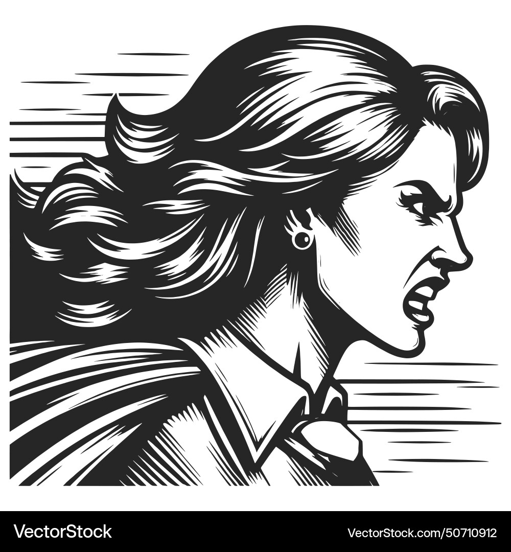 Angry woman shouting engraving Royalty Free Vector Image