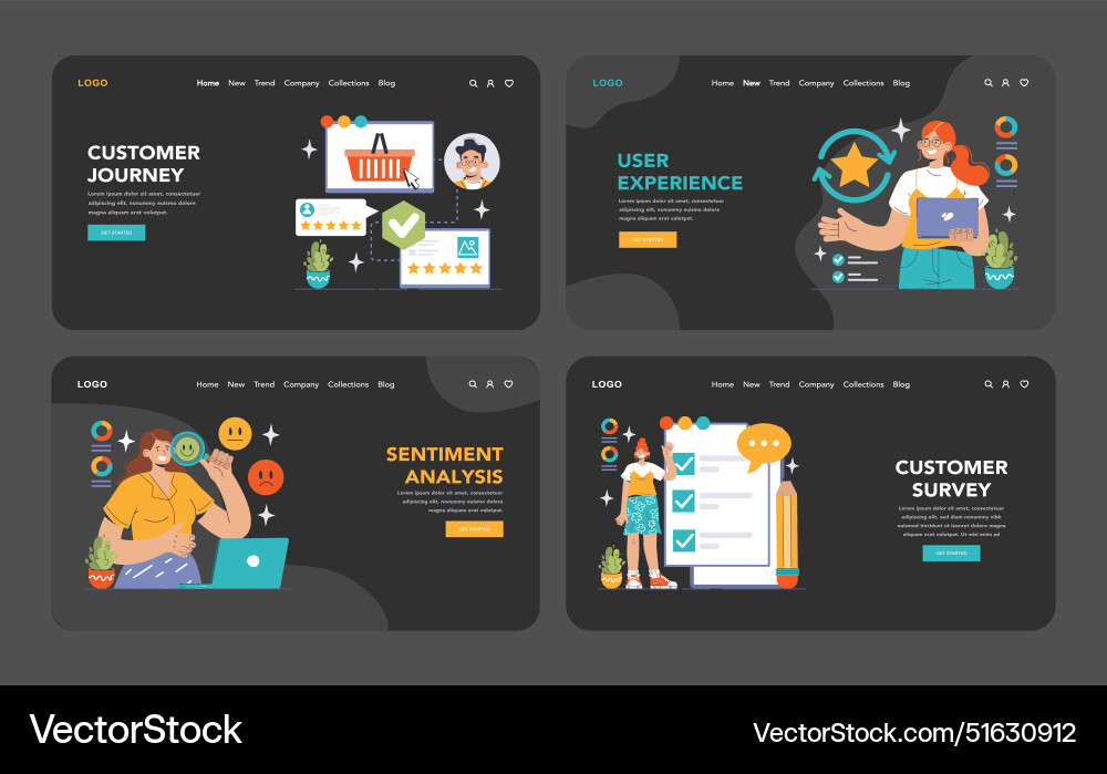 Customer feedback web banner or landing page dark Vector Image