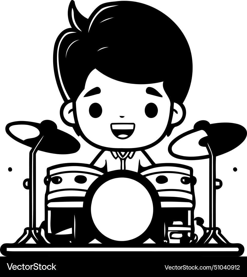 Cute boy drummer cartoon character design Vector Image