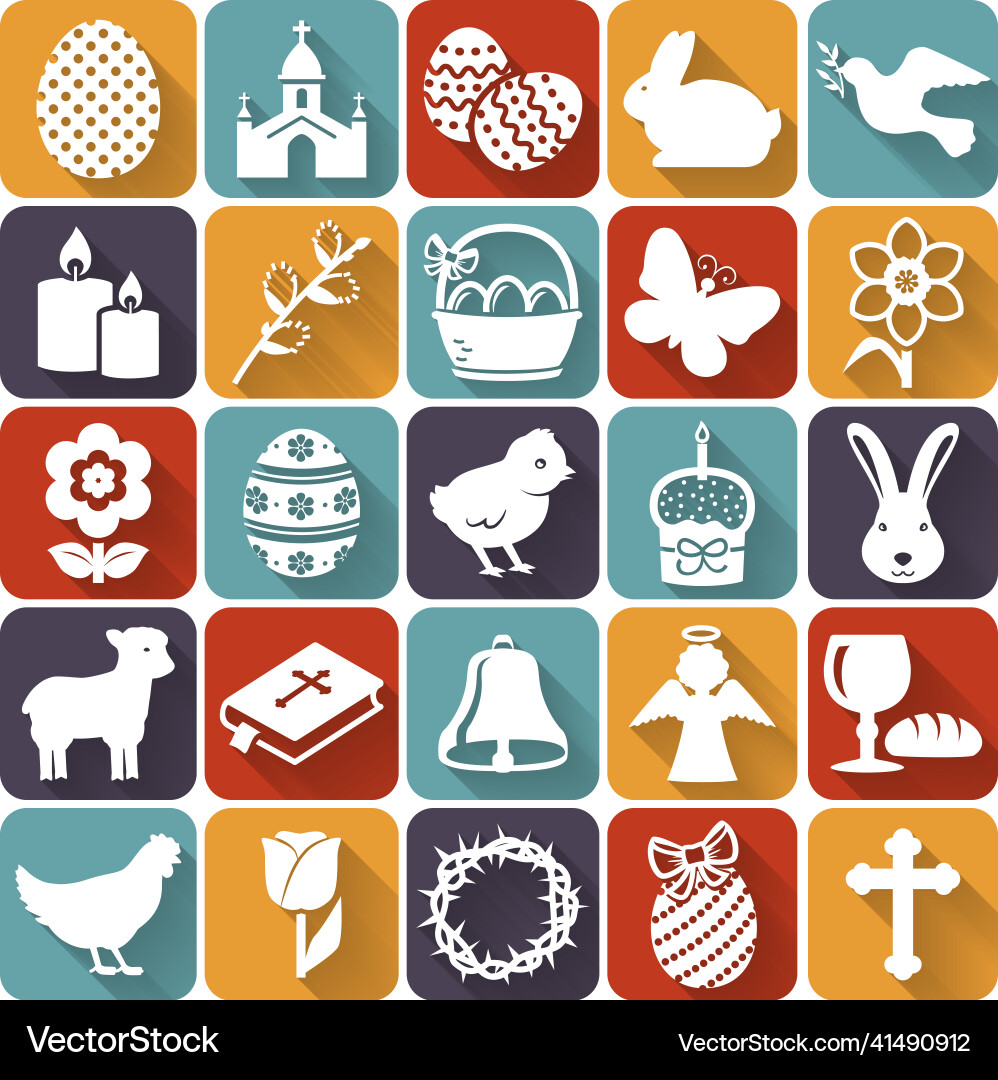 Easter icons set of flat symbols Royalty Free Vector Image
