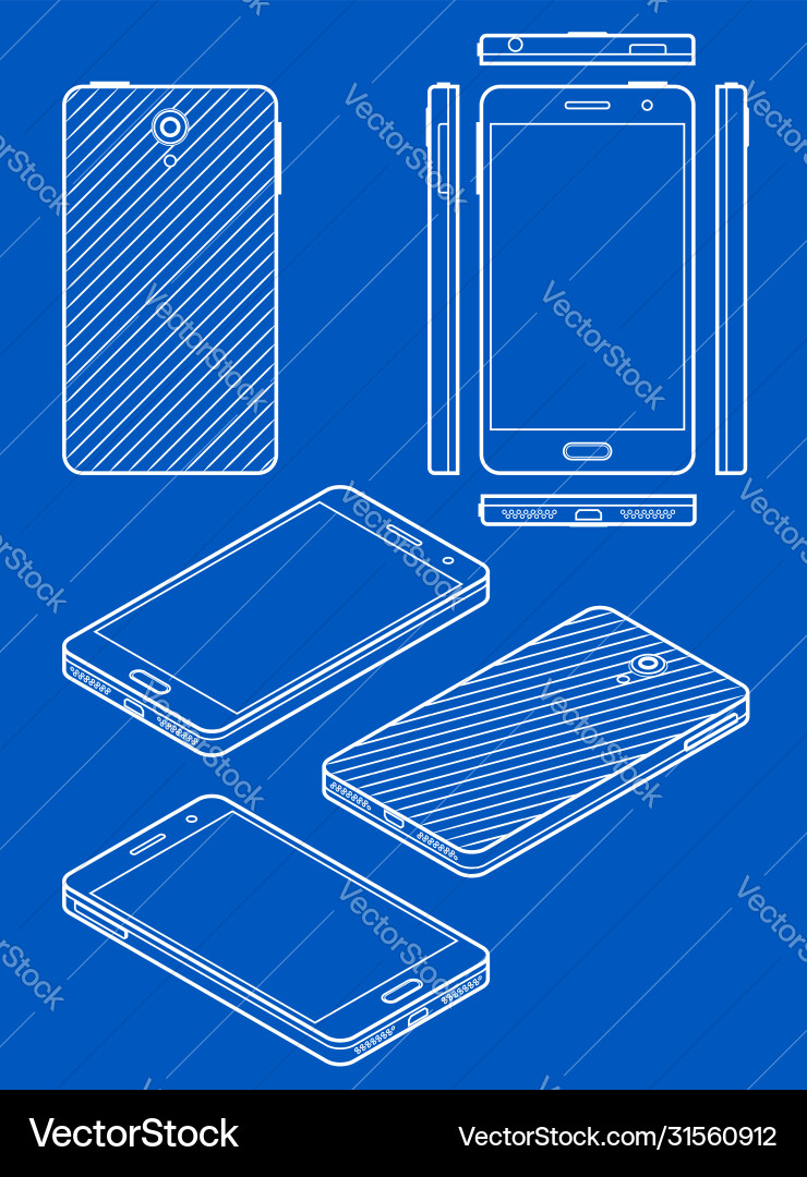 Mobile phone drawing in blueprint style Royalty Free Vector