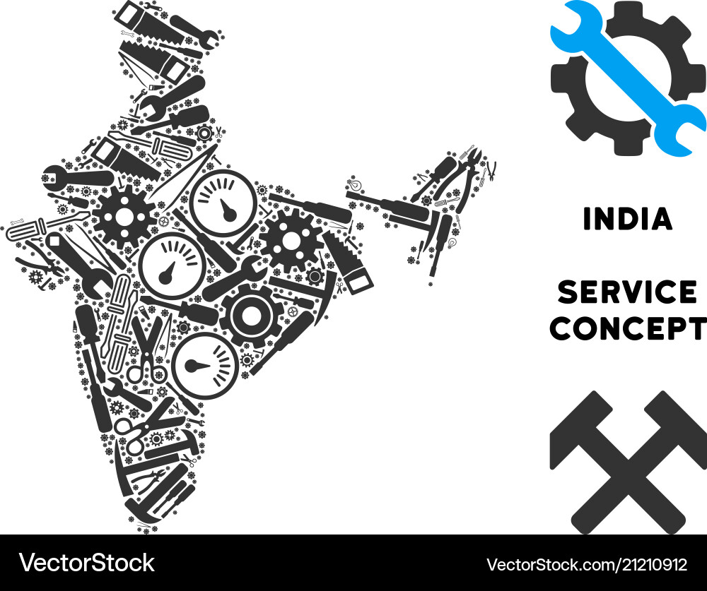 Mosaic india map of service tools Royalty Free Vector Image