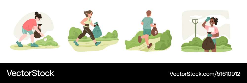 People picking up litter in park Royalty Free Vector Image