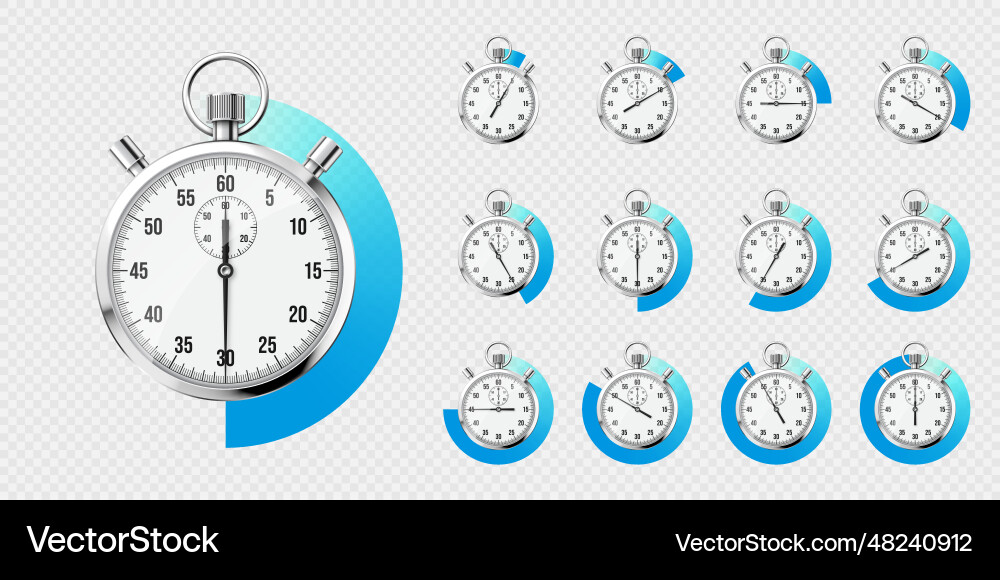 Realistic classic stopwatch shiny metal Royalty Free Vector